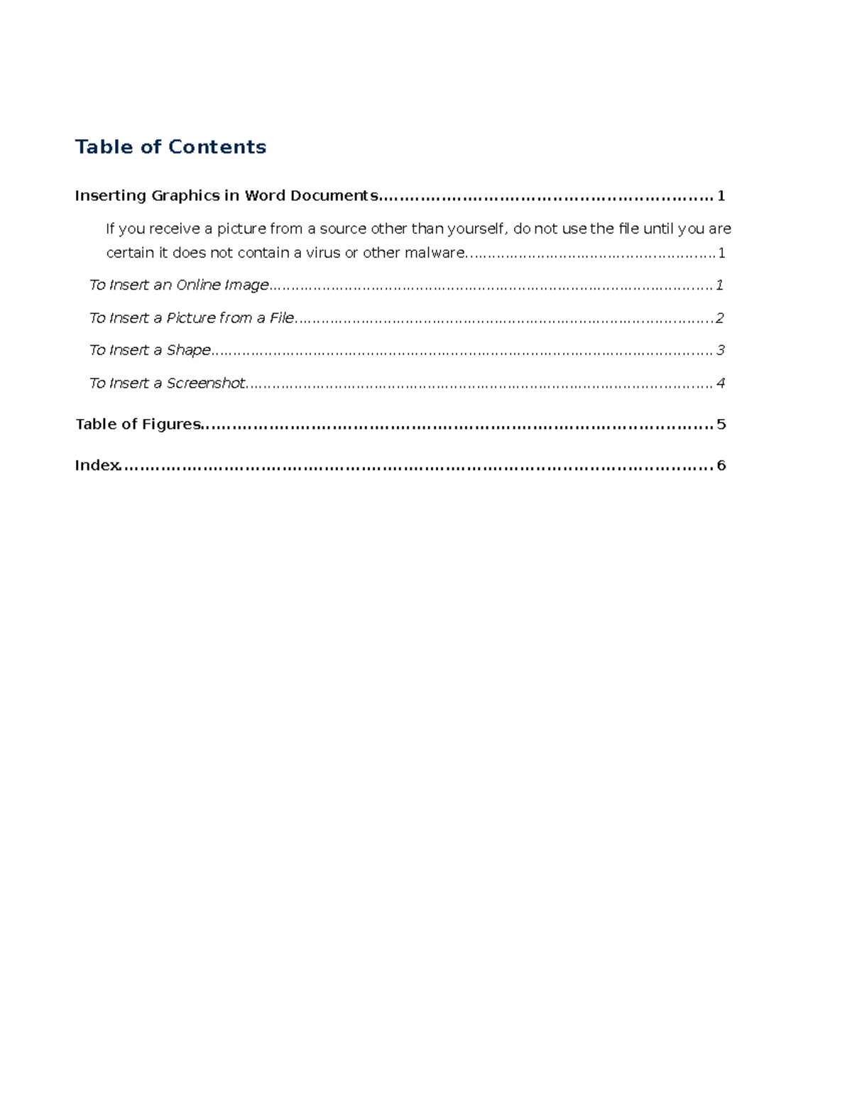 Inserting Graphics Final - Table of Contents Inserting Graphics in Word ...