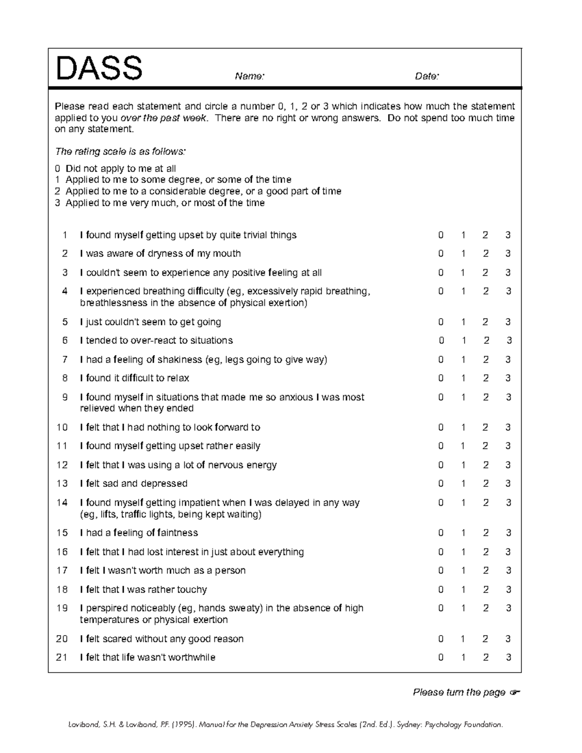 DASS-42 PSYCHOLOGICAL ASSESSMENT SAMPLE - Psychological Assessment ...