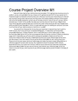 UAS Course Project Overview M1 - ?? Course Project Overview M Now we'll ...