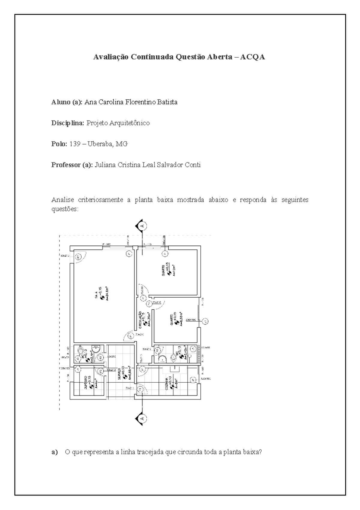 ACQA 4 - Projeto Arquitetônico 1 - Avaliação Continuada Questão Aberta ...