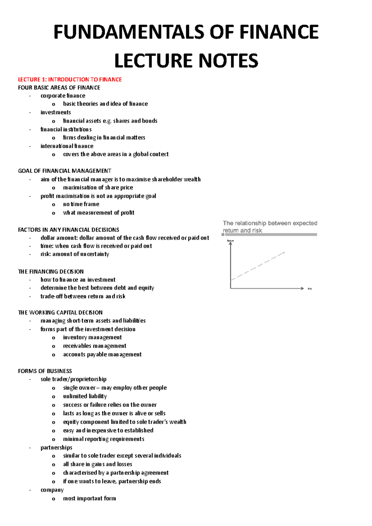 25300 fundamental of business finance lecture notes - FUNDAMENTALS OF ...