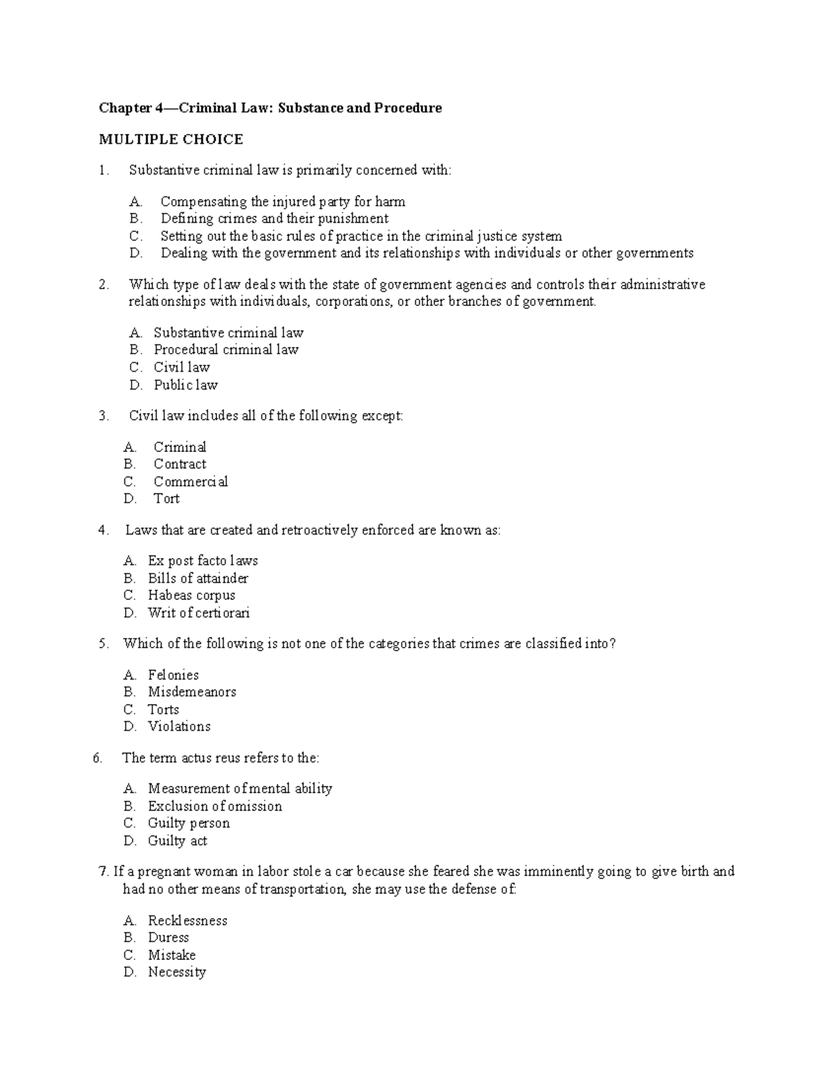 CRJ Ch4 Review Questions - Chapter 4—Criminal Law: Substance and ...