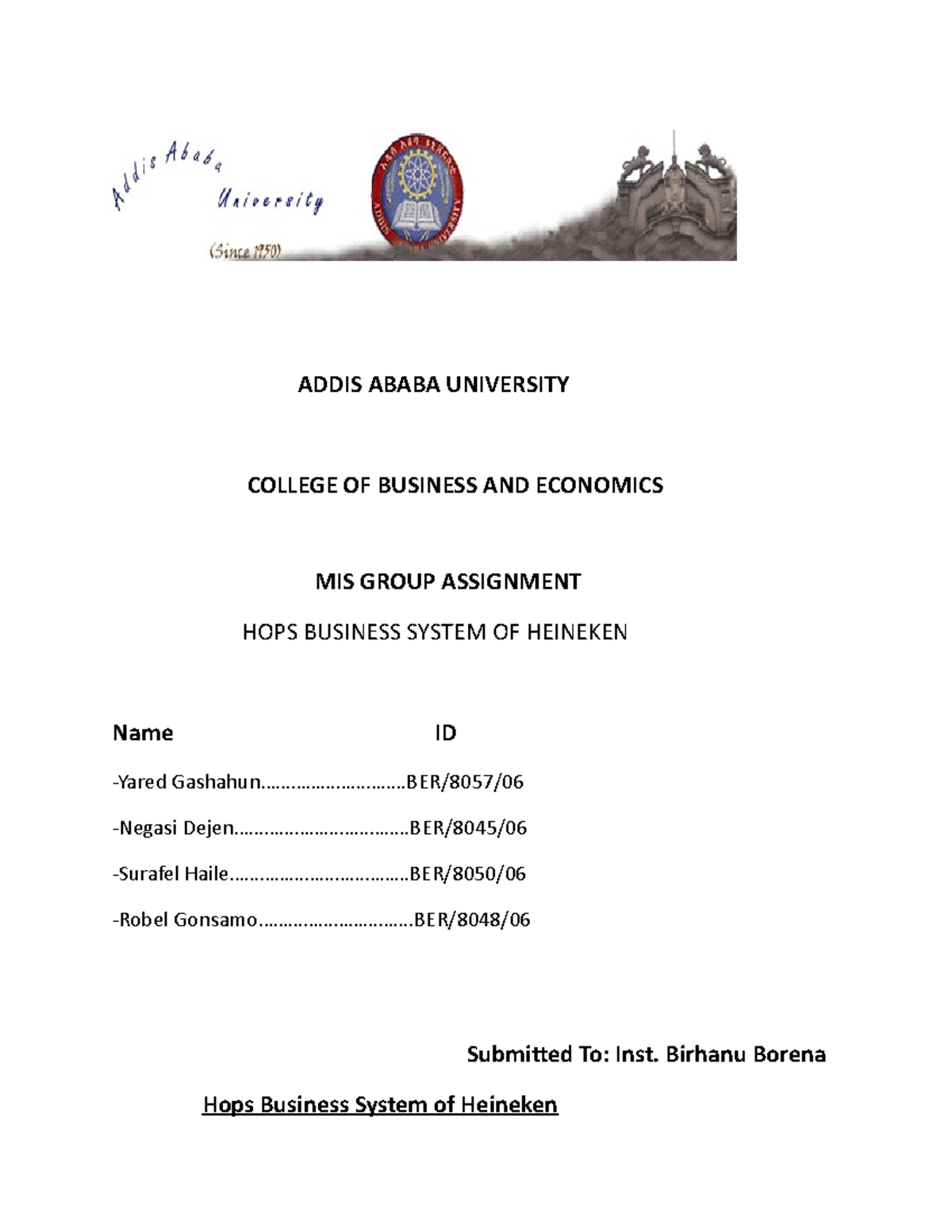 Mis assignment - this is a group project on management information system - ADDIS ABABA ...