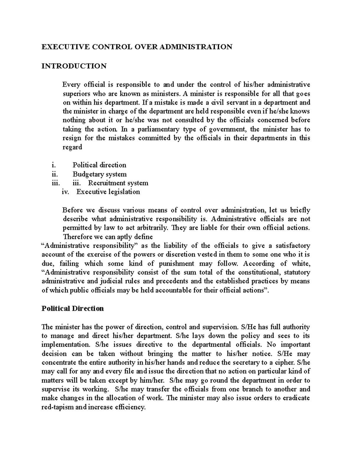 Executive Control Over Administration - EXECUTIVE CONTROL OVER ...