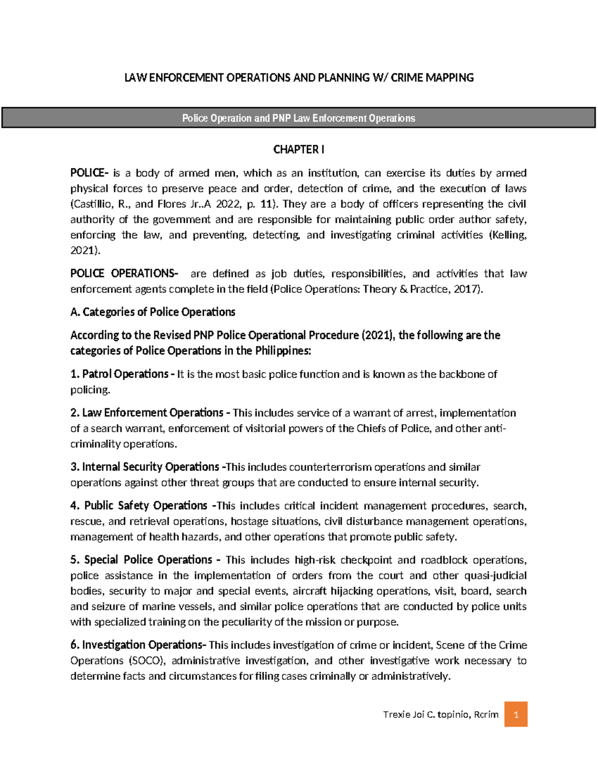 LEA4- Prelim-1 - insights - LAW ENFORCEMENT OPERATIONS AND PLANNING W ...