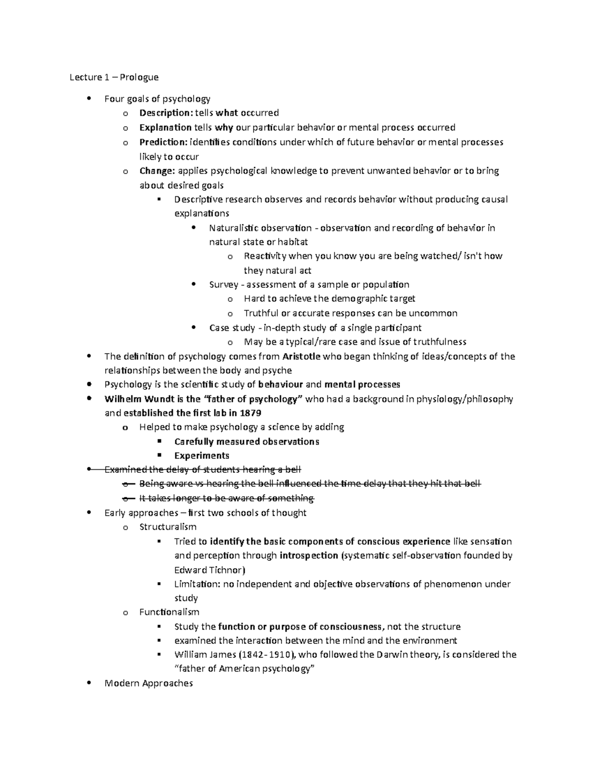 Psy Class Notes - have funn - Lecture 1 – Prologue Four goals of ...