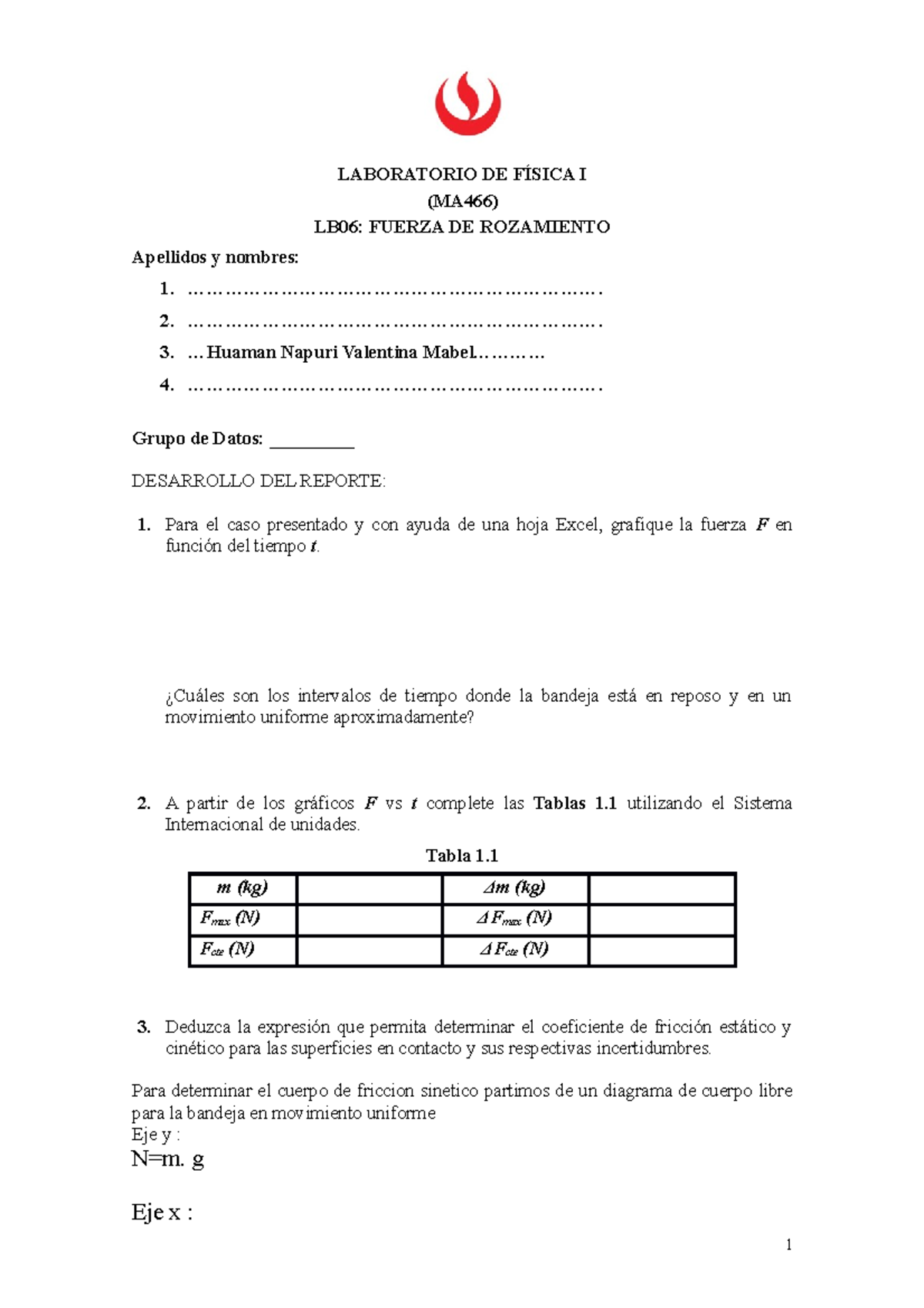 Reporte del laboratorio N° 06 de Física I Asíncrono - LABORATORIO DE FÍSICA I (MA466) LB06 ...