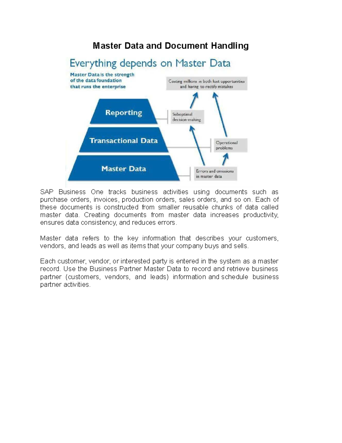 Master Data and Document Handling - Each of these documents is ...