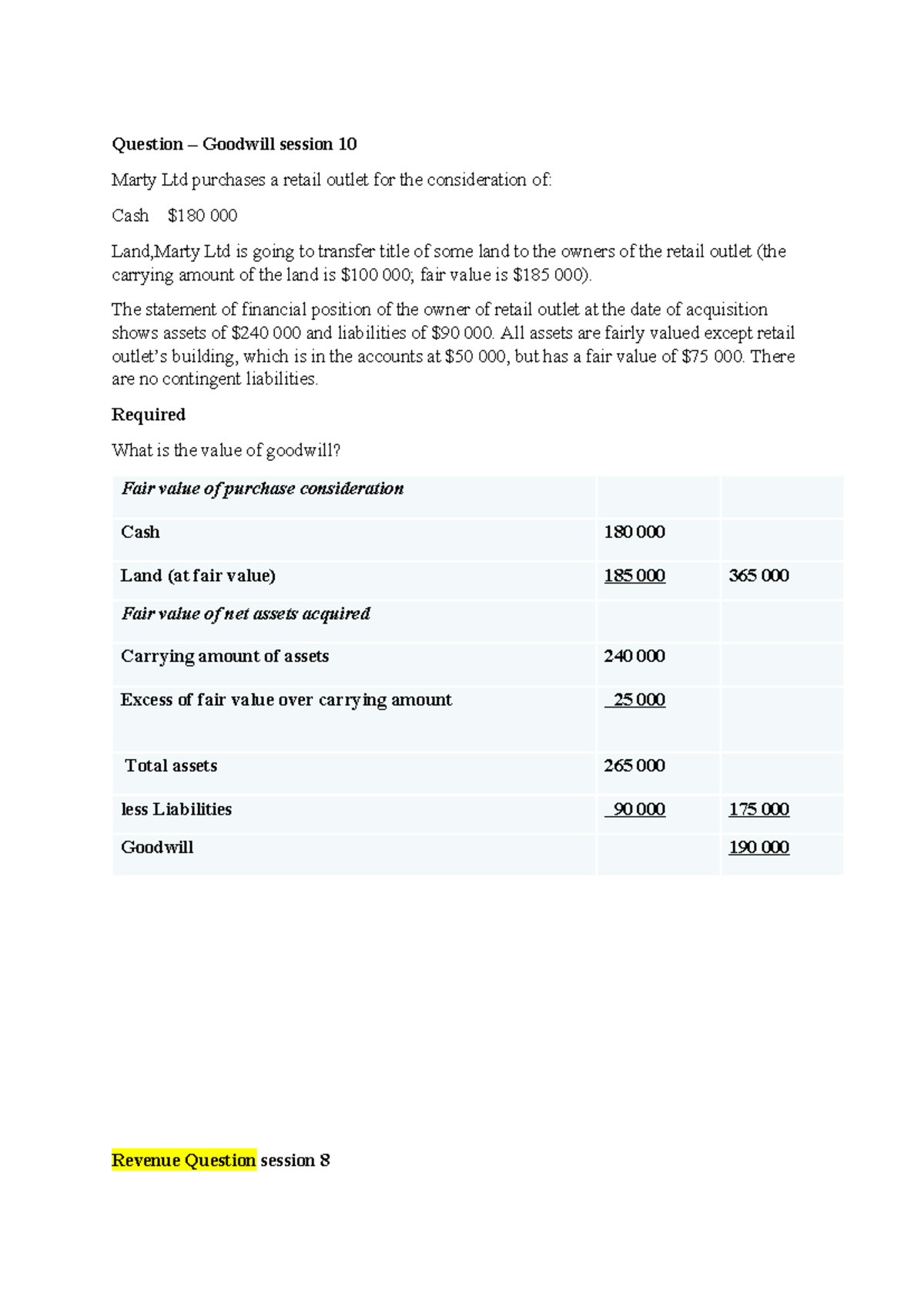 Practice Questions for test 2 Session 9 - Question – Goodwill session ...