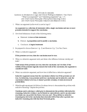 Final exam prep - Philosophy exam prep - PHIL 1030: INTRODUCTION TO ...