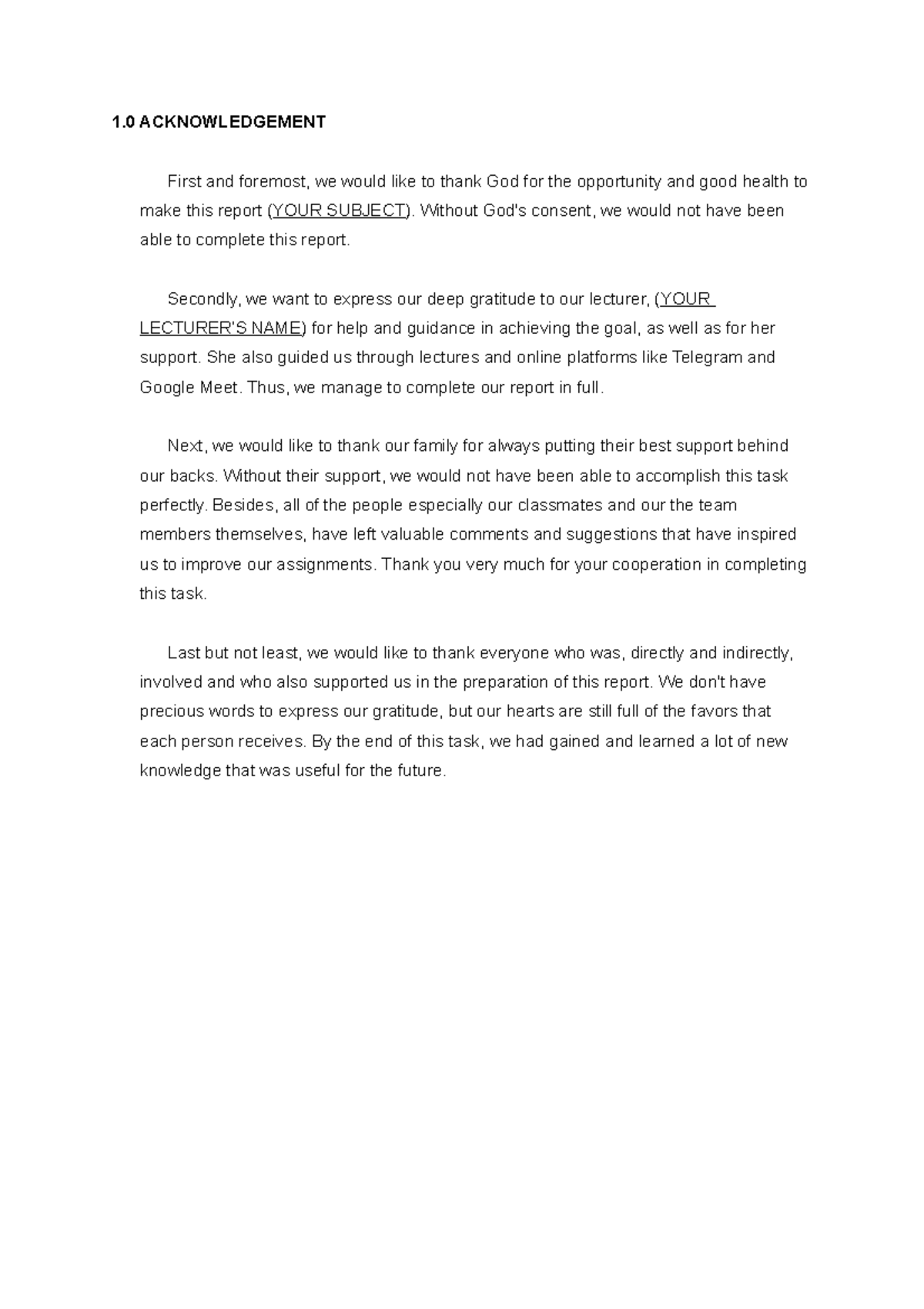 Acknowledgement for case study or other subject (Example) - 1 ...