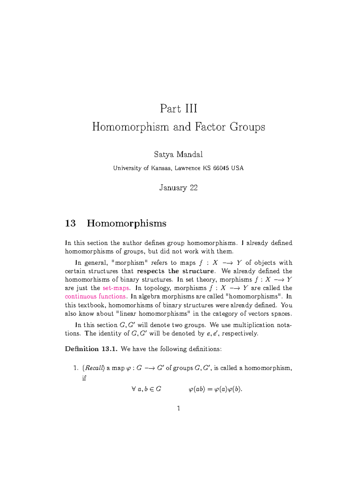 Lecture notes, lecture 3 - Homomorph - Part Homomorphism and Factor ...