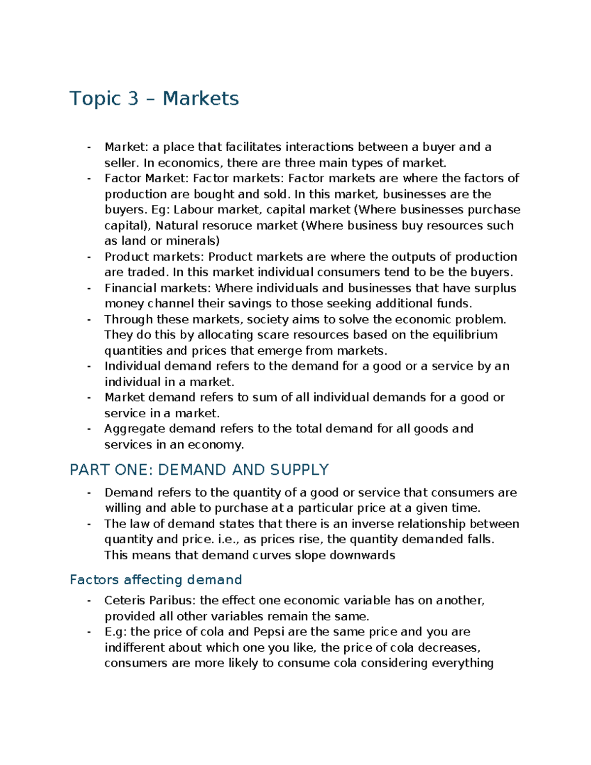 Topic 3 – Markets - Topic 3 – Markets Market: a place that facilitates ...