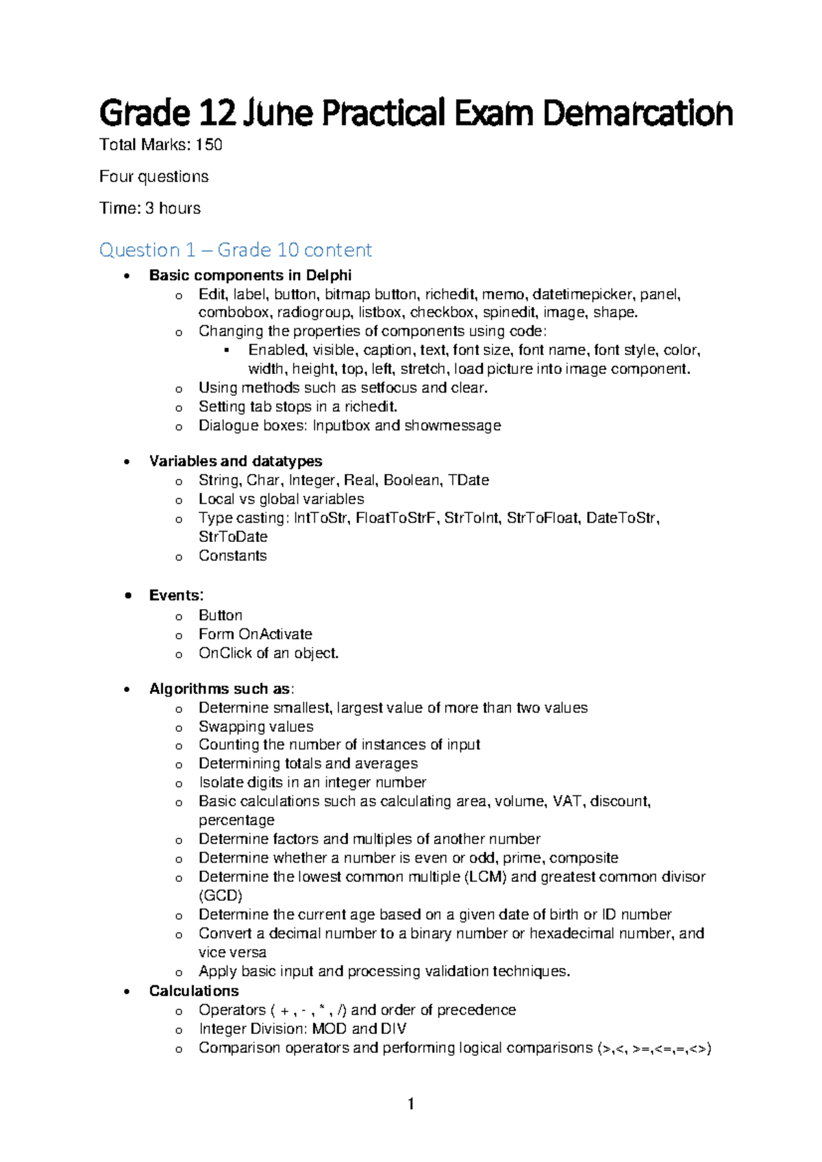 4ways Grade 12 June Paper 1 demarcation - Grade 12 June Practical Exam ...
