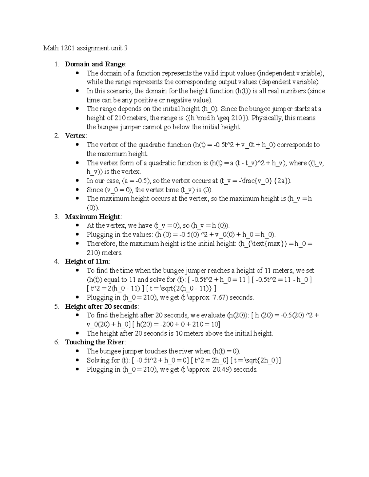 Algebra Math 1201 assignment unit 3 - Math 1201 assignment unit 3 1 ...