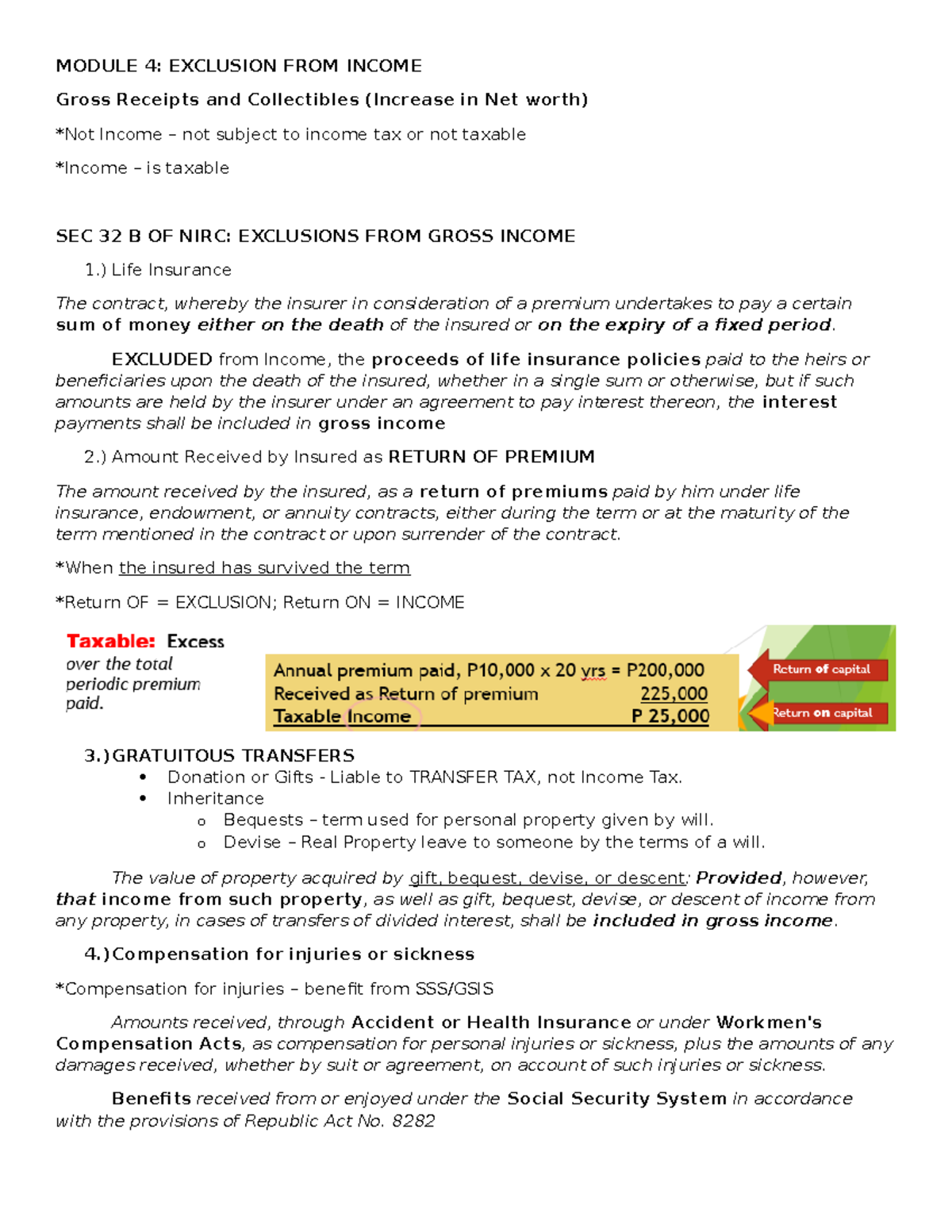 Module 4 - TAX Notes - MODULE 4: EXCLUSION FROM INCOME Gross Receipts ...