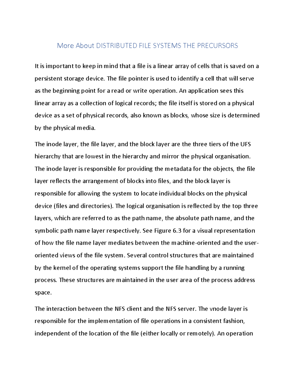 More About Distributed FILE Systems THE Precursors - More About ...