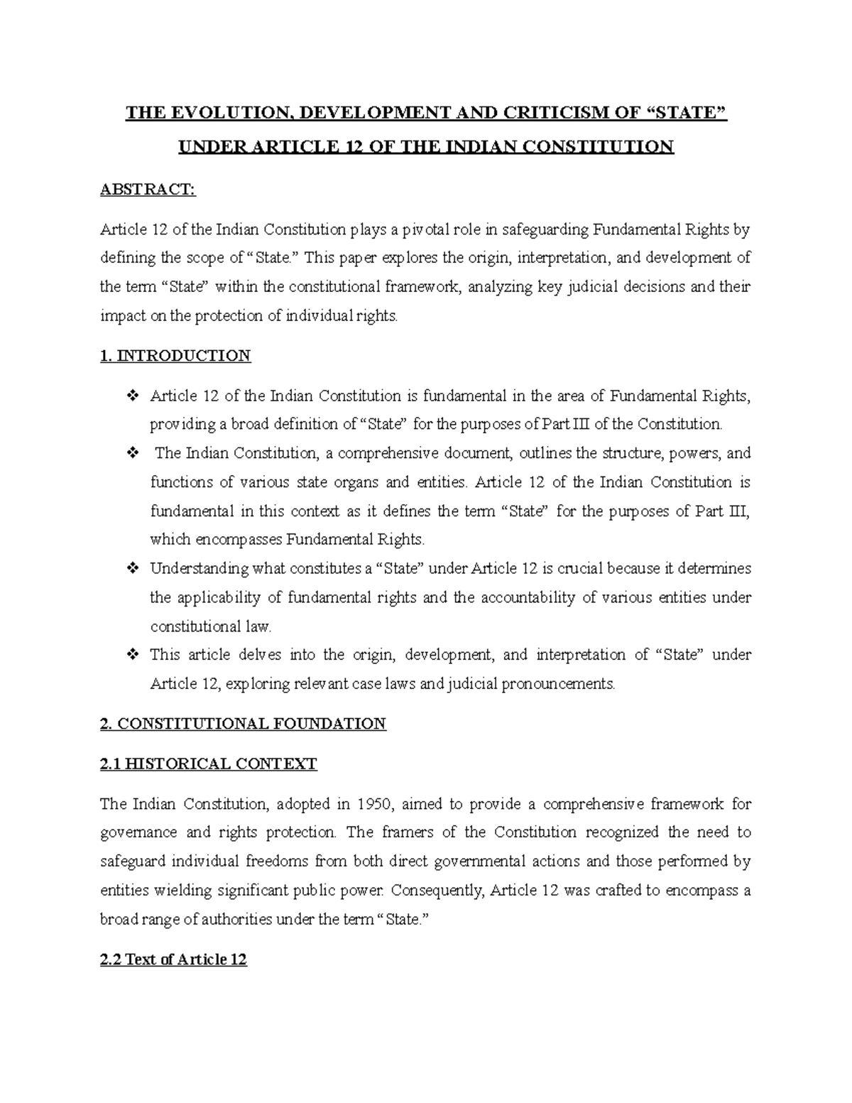 THE Evolution AND Development OF “ State” Under Article 12 OF THE ...