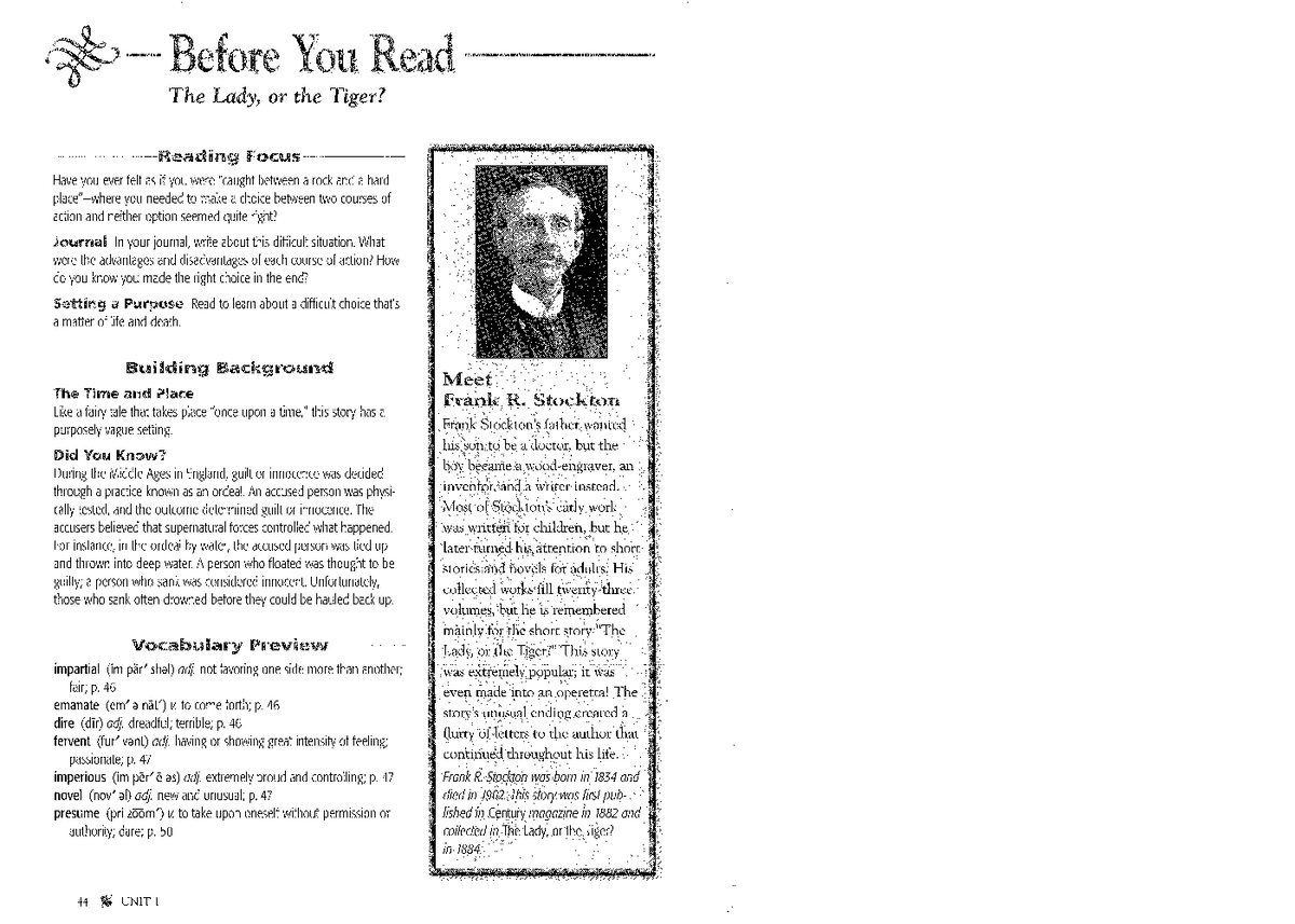 The Lady or the Tiger story - I Before You Read The Lady, or the Tiger ...