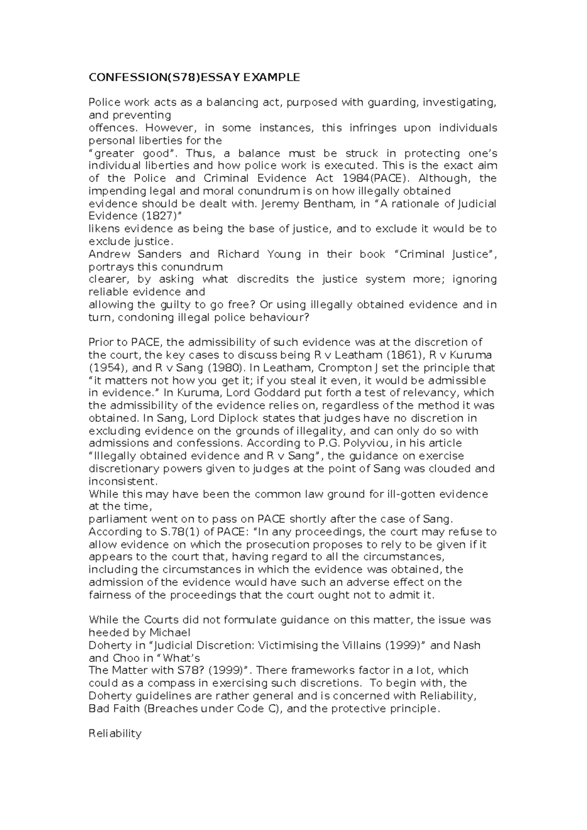 Confession - 100 - CONFESSION(S78)ESSAY EXAMPLE Police work acts as a ...