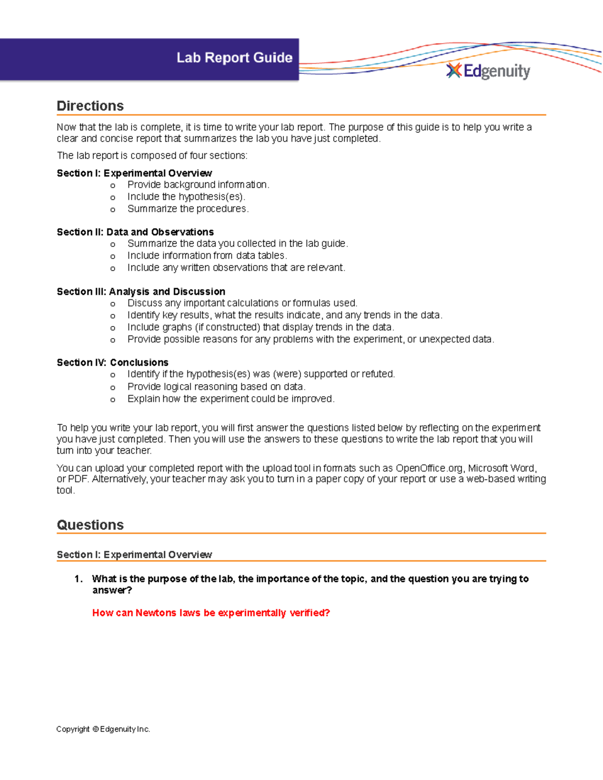Lab Report Guide - Directions Now that the lab is complete, it is time ...