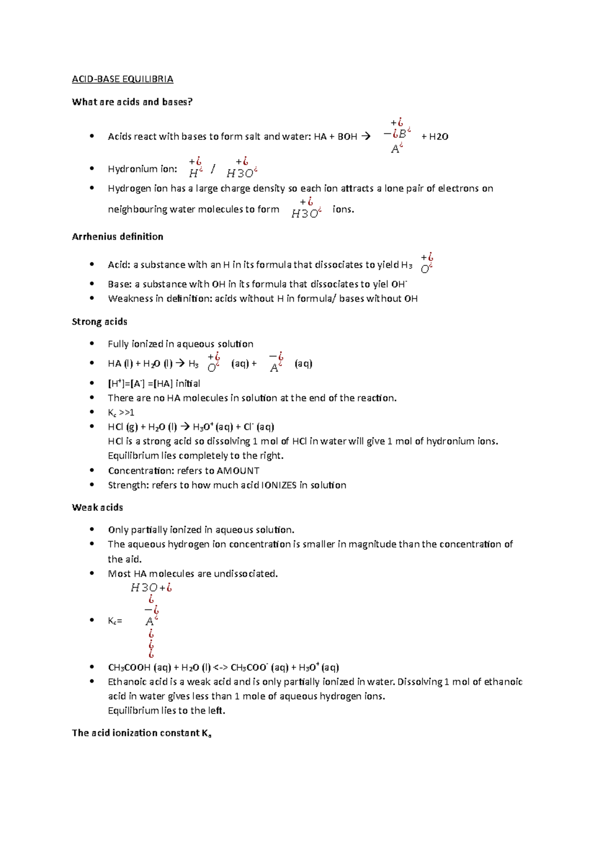 Acid and Bases notes - ACID-BASE EQUILIBRIA What are acids and bases ...
