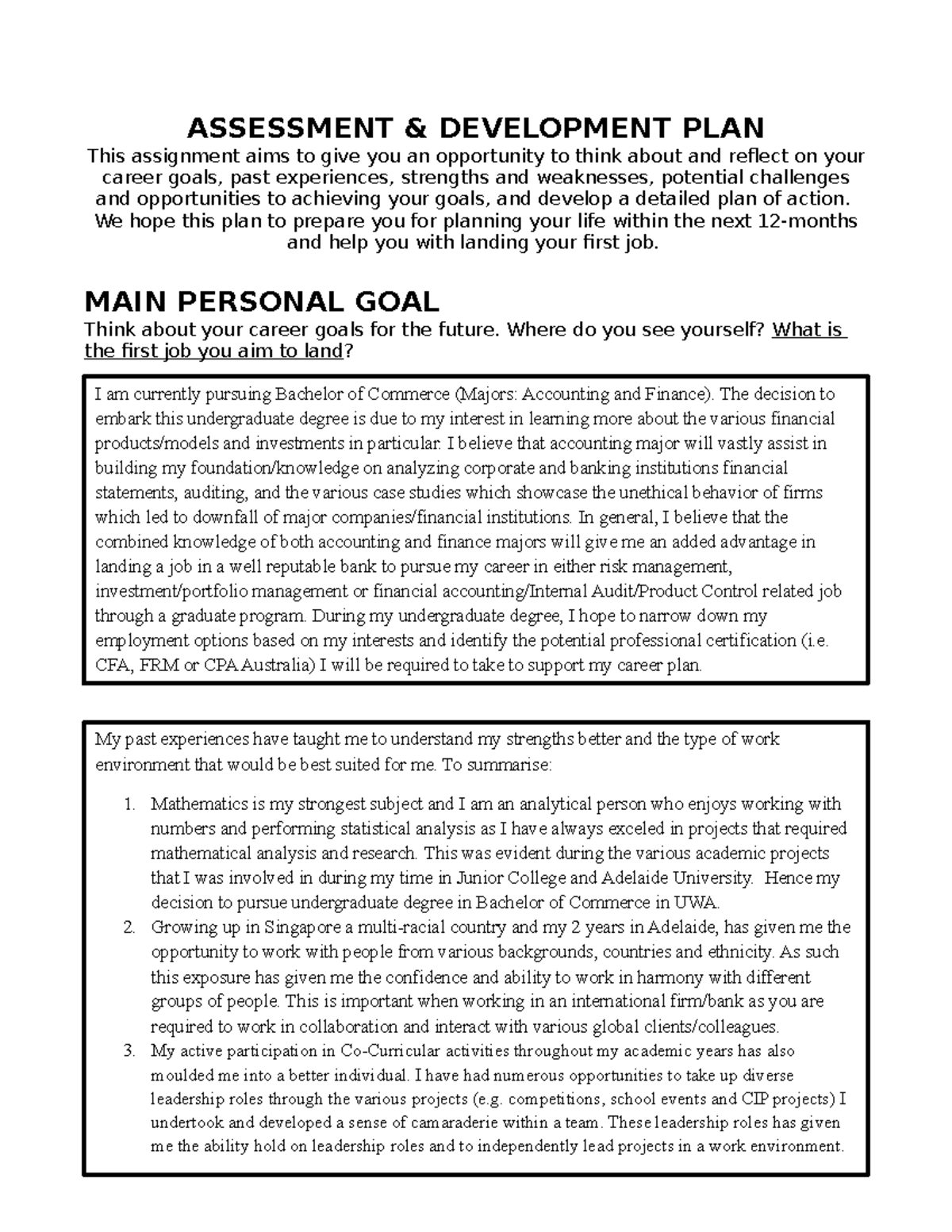 ADP - Assessment & Development Plan - ASSESSMENT & DEVELOPMENT PLAN ...