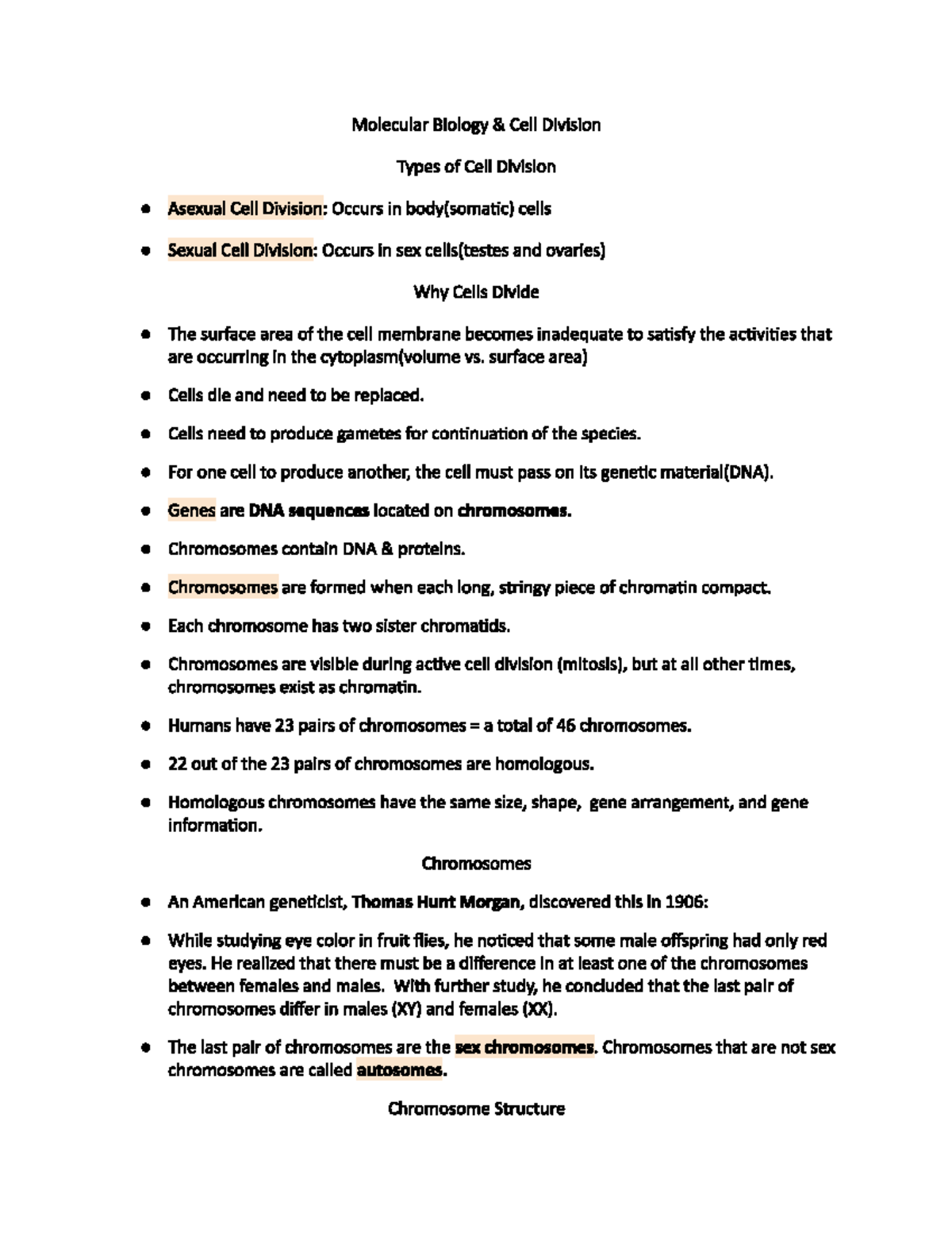 Molecular Biology & Cell Division - BIOL 121 - Studocu