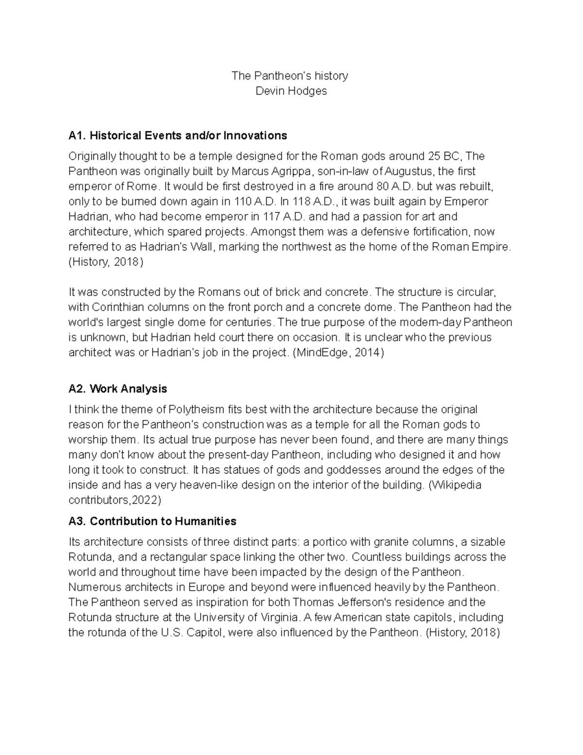 Task template for c100 humanities - The Pantheon’s history Devin Hodges ...
