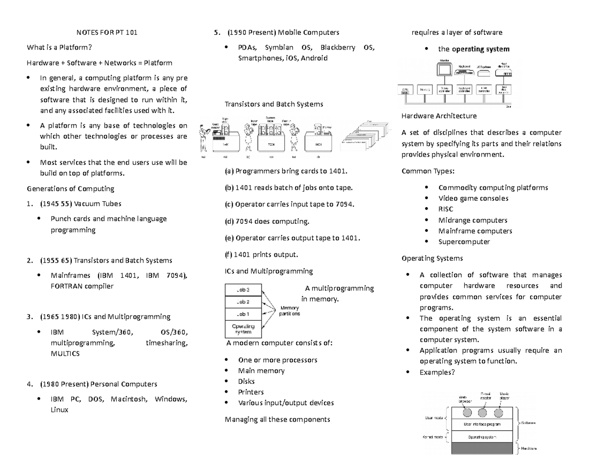 Notes FOR PT 101 - NOTES FOR PT 101 What is a Platform? Hardware ...