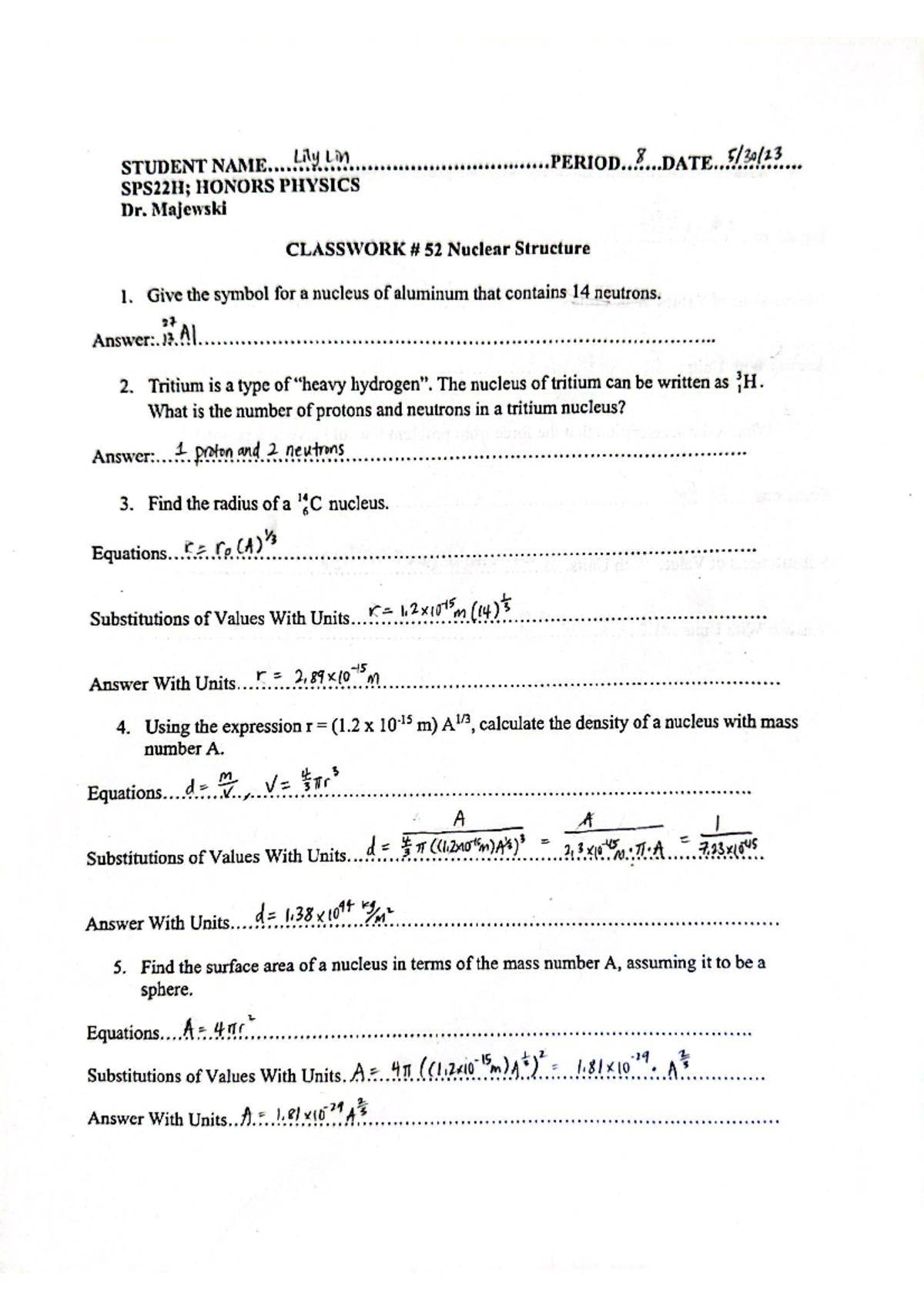 Classwork #52 - Nuclear Structure - Studocu