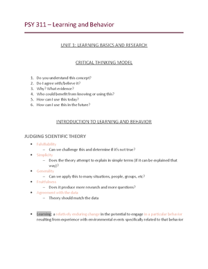 Unit 3: Operant Conditioning - The Basics - PSY 311 – Learning and Behavior UNIT 3: OPERANT ...