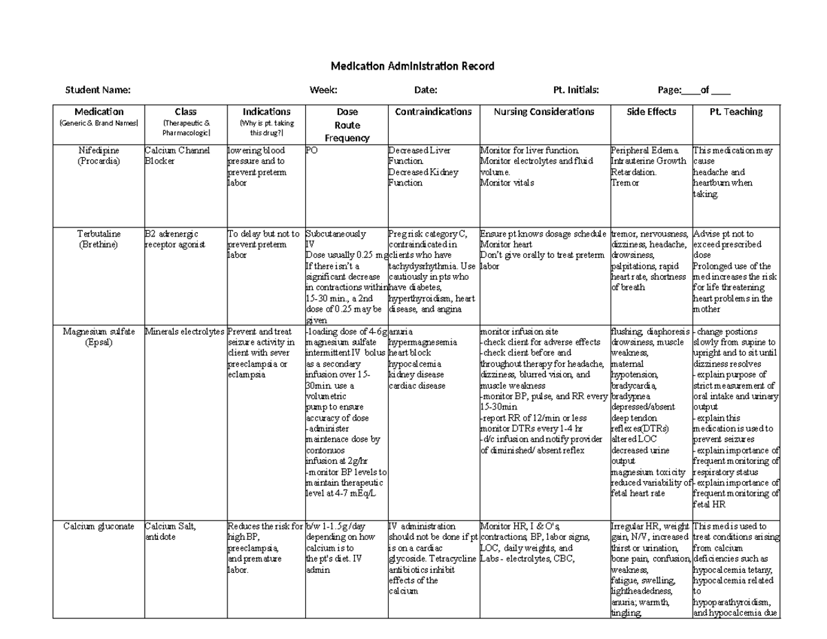 MAR Form word - MAR Form word - Medication Administration Record ...