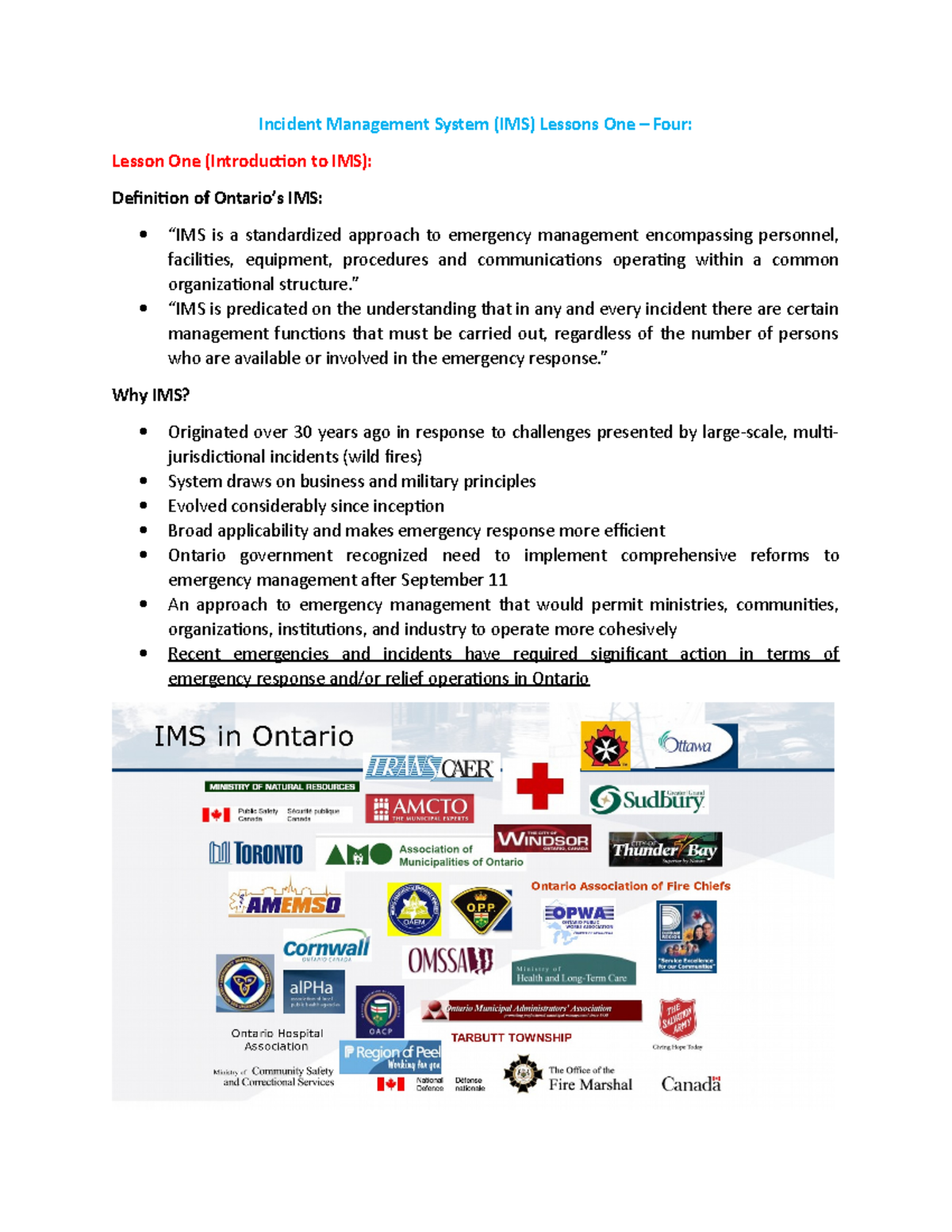 Incident Management System Lessons One - Four - Incident Management ...