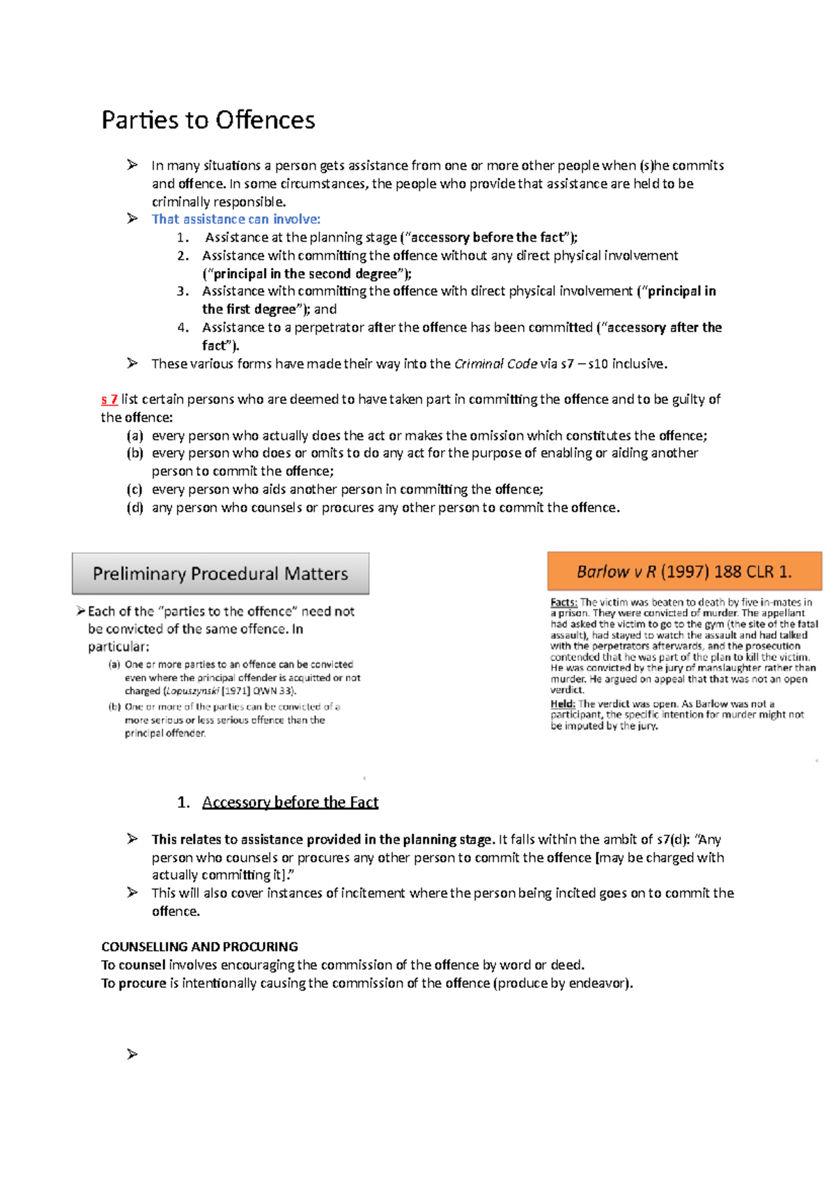 Parties to Offences (Crim Law A Notes) - Parties to Offences In many ...