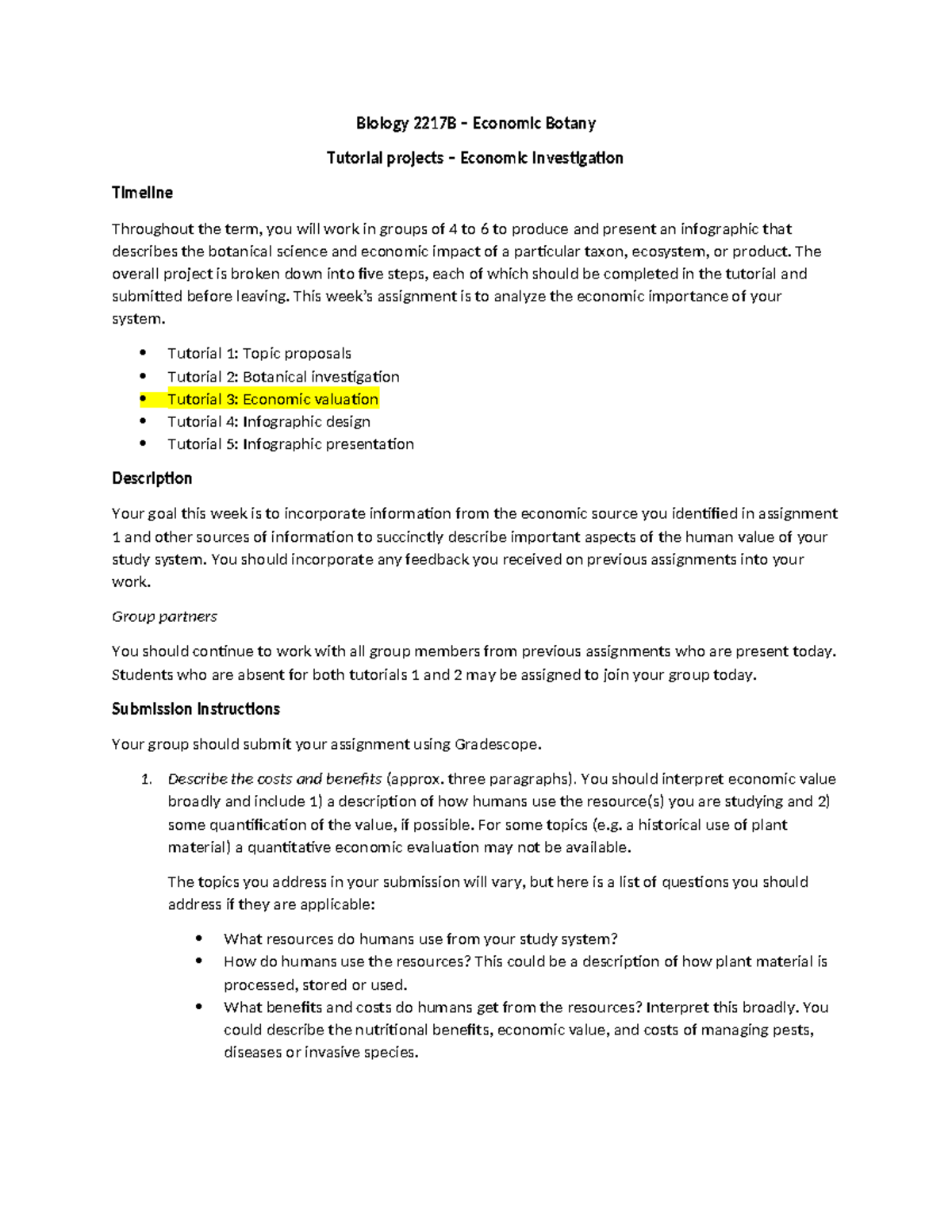 Tutorial 3 assignment outline - Biology 2217B – Economic Botany ...