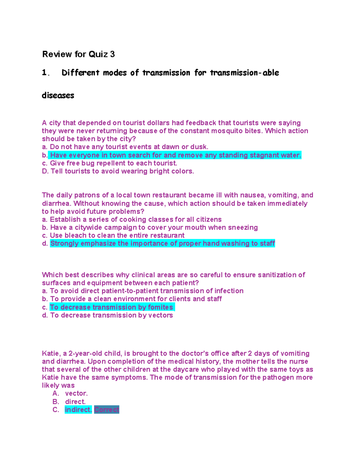 Quiz 3 - quiz - Review for Quiz 3 1. Different modes of transmission ...