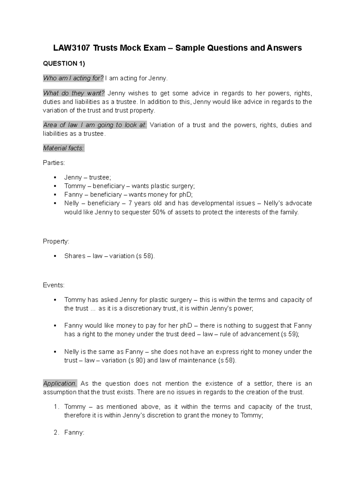 LAW3107 Trusts Mock Exam – Sample Questions and Answers - What do they ...