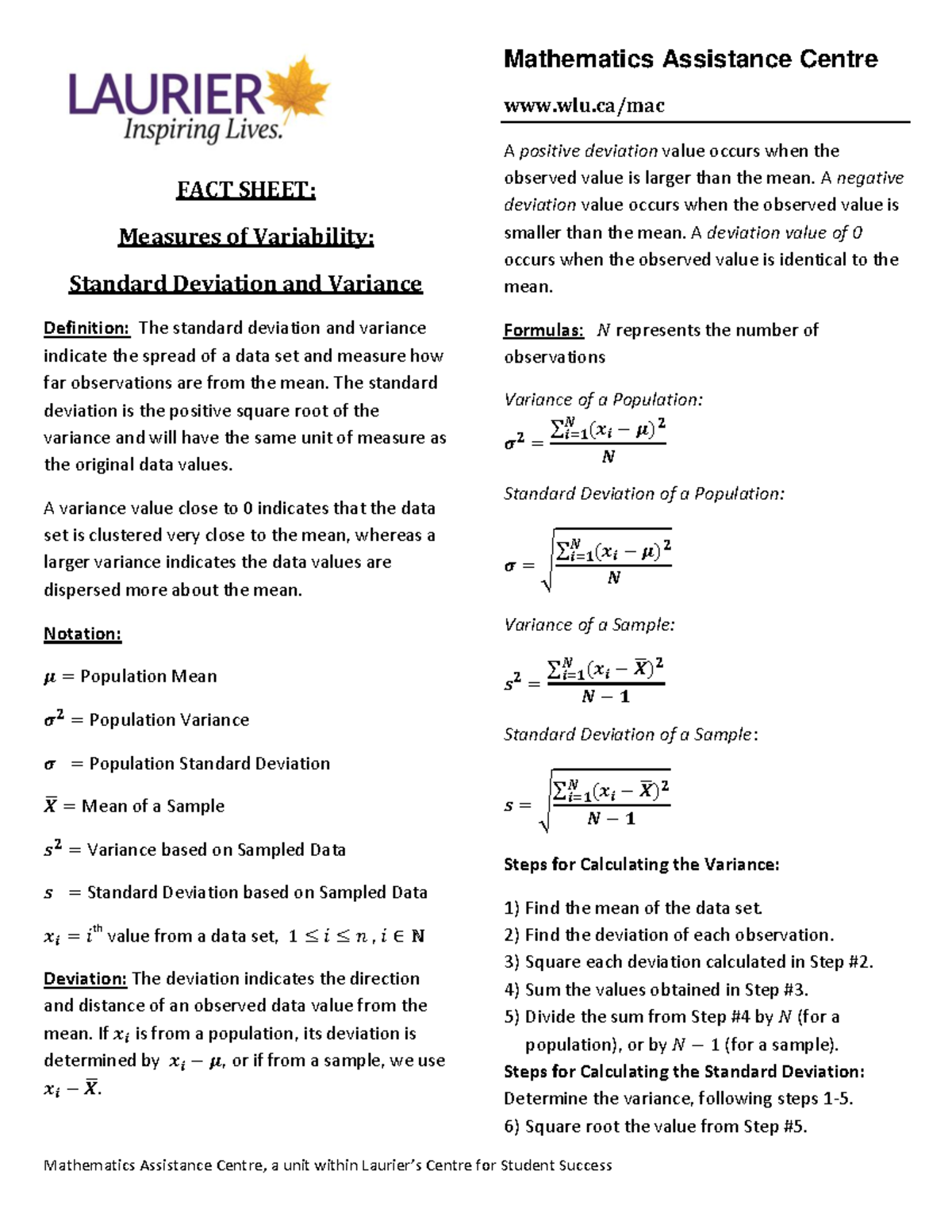 Measures of Variability - MA104 - WLU - Studocu
