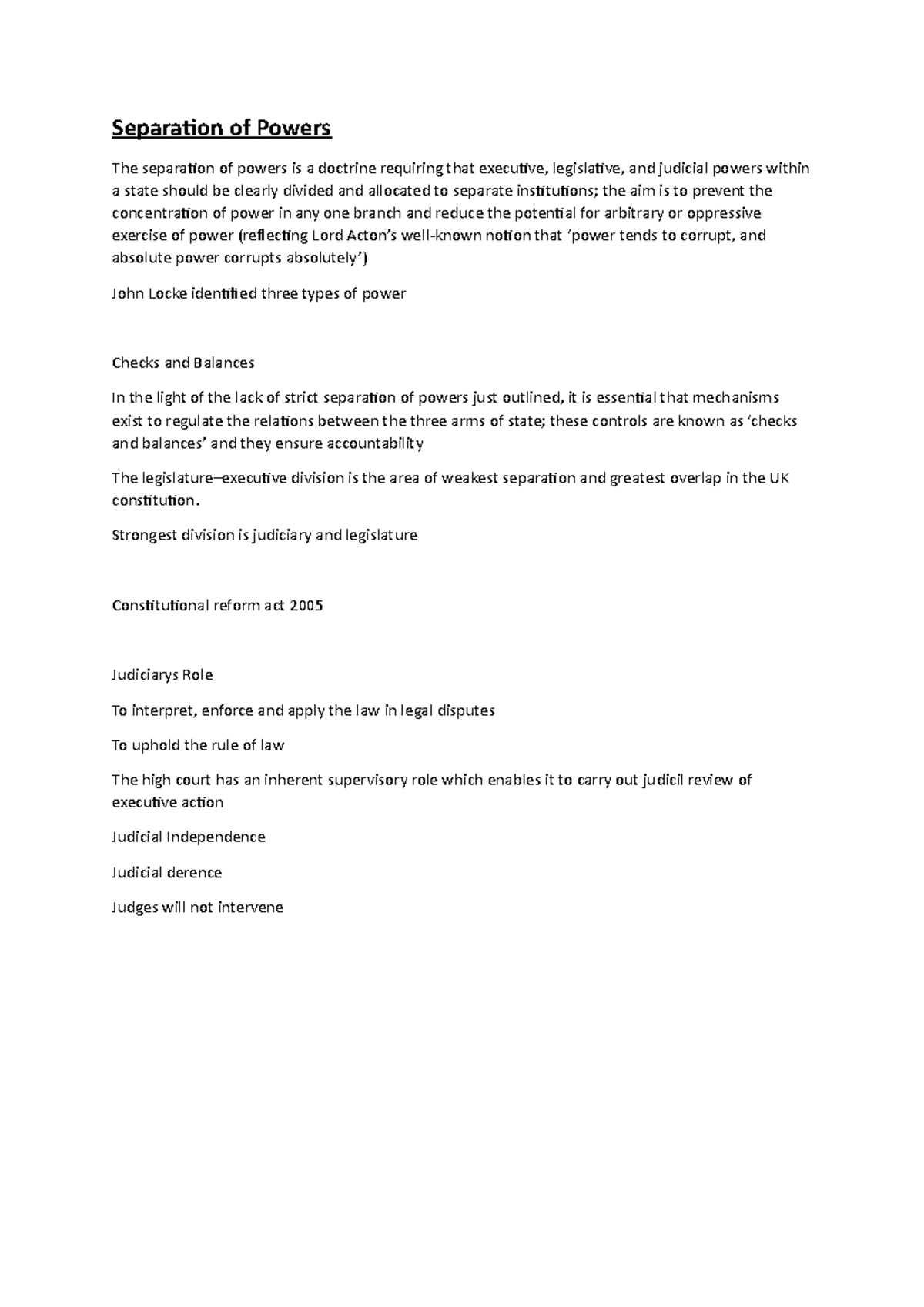Separation of Powers - notes on LLM leeds beckett university 2020 ...