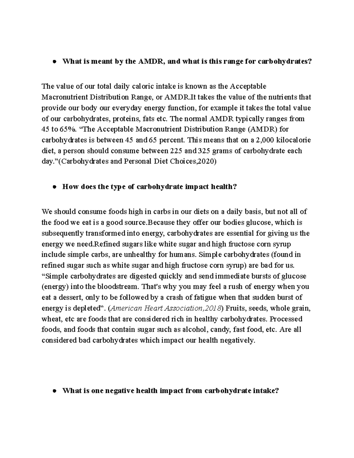 Meal Planning for Carbohydrates - What is meant by the AMDR, and what ...