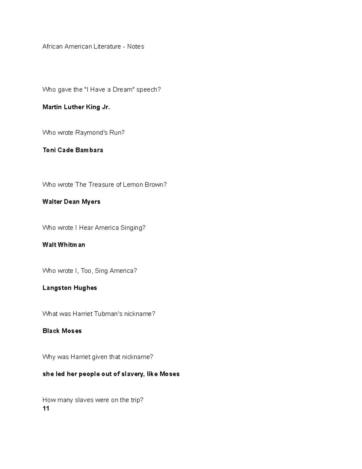 African American Lit Notes - African American Literature - Notes Who ...