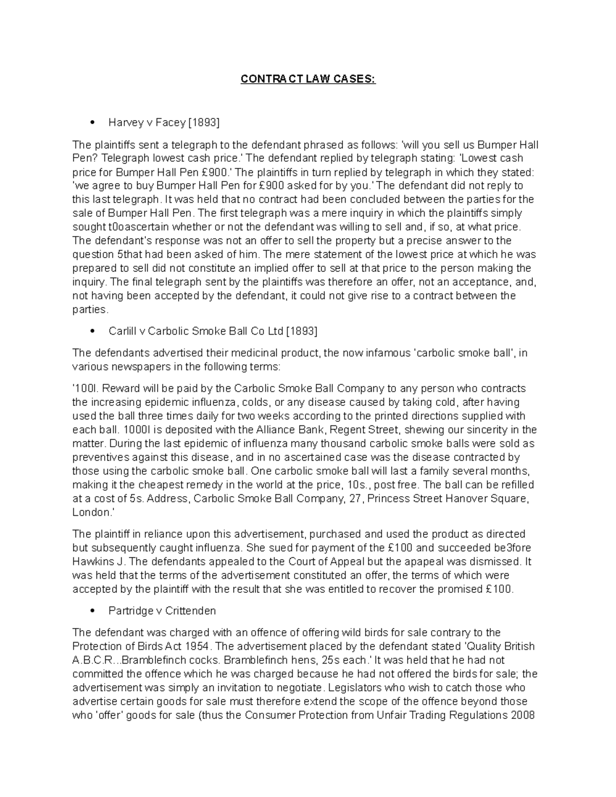 Contract Law Cases - Carbollic v smoke ball Co - CONTRACT LAW CASES ...