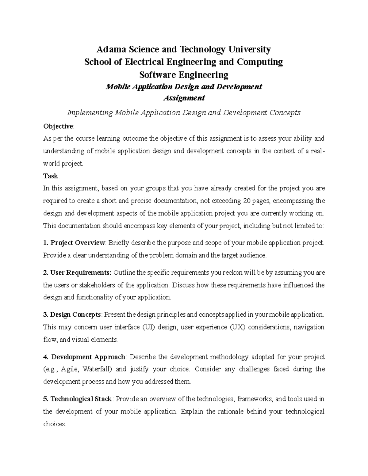 Assignment - assigniment guidlines - Adama Science and Technology University School of ...
