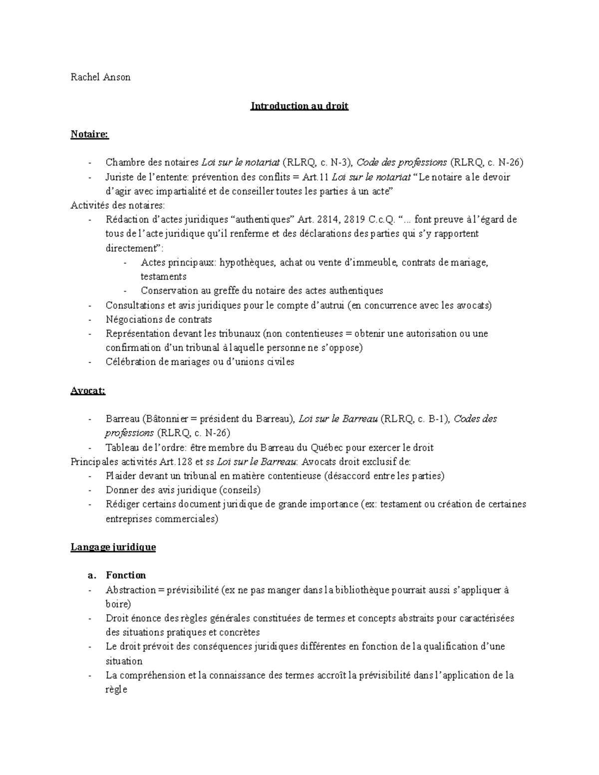 Intro résumé notes - Avec Michel Morin - Rachel Anson Introduction au ...