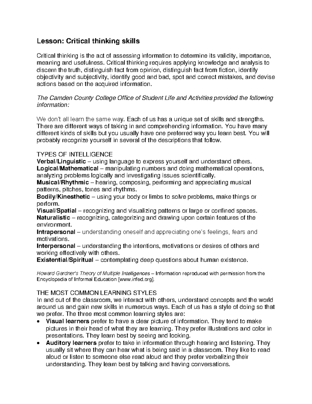 Lesson - Critical thinking skills - Lesson: Critical thinking skills ...