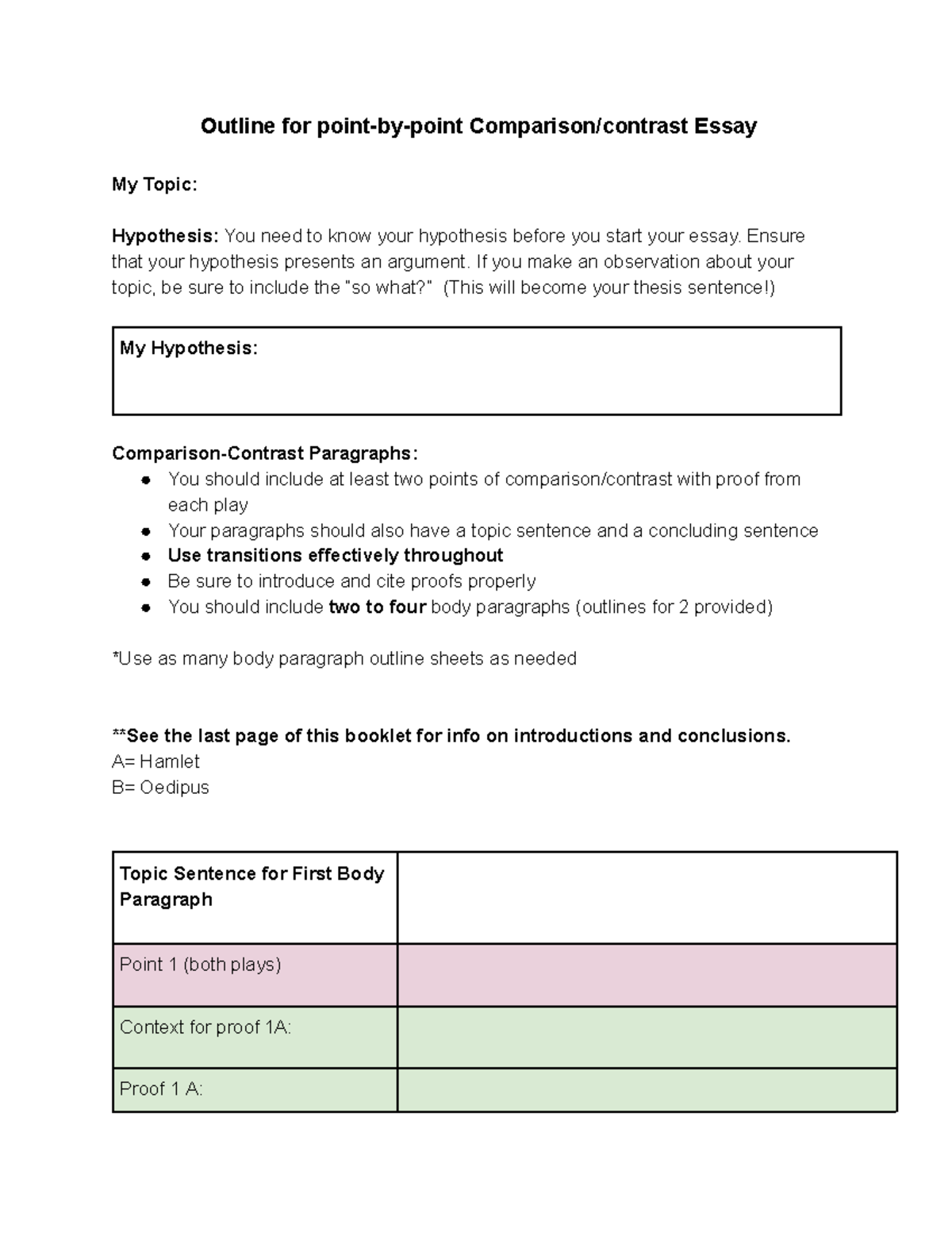 Template for 4u E Outline for point by point comparison - Outline for ...