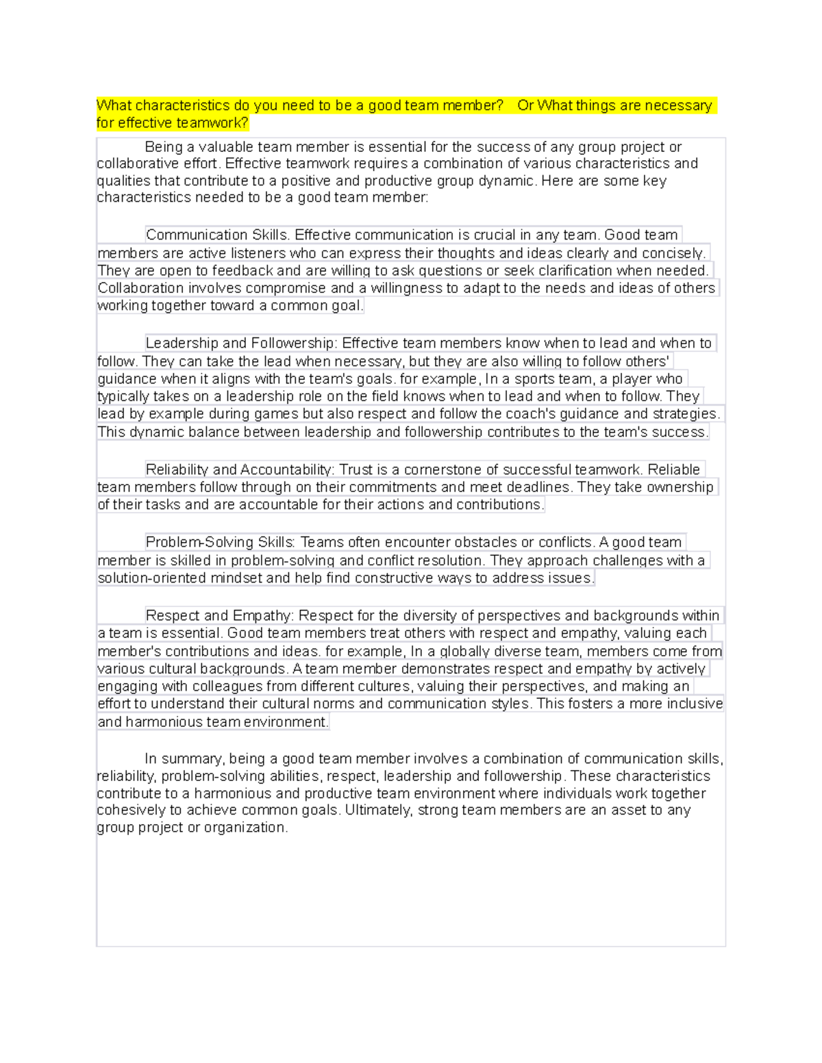 What characteristics do you need to be a good team member - Effective ...