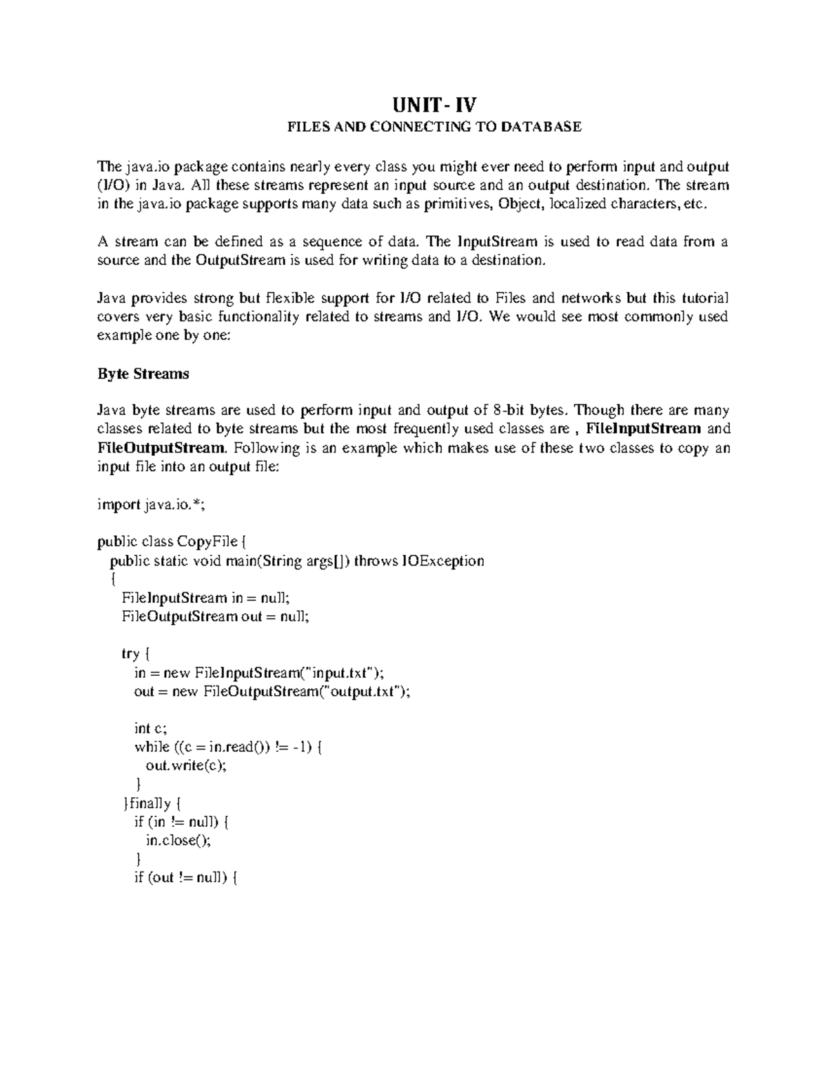 OOPS Through JAVA - Files & Connecting to database - UNIT- IV FILES AND ...