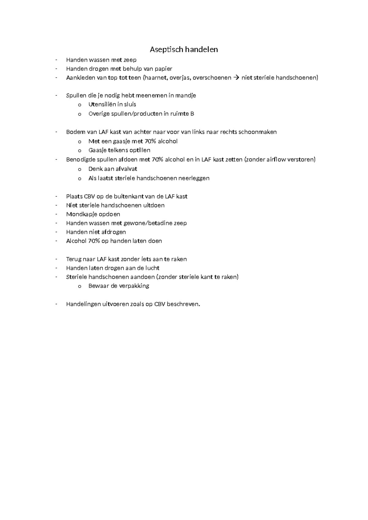 Aseptisch handelen voorbereiding - Aseptisch handelen - Handen wassen ...